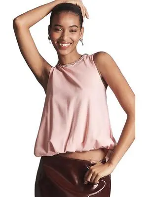 Maeve Embellished Bubble-hem Top - Pink