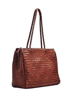 BEMBIEN Thea Woven Leather Tote Bag Brown
