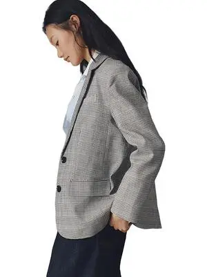 ENDLESS ROSE Oversized Plaid Blazer Jacket