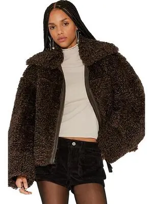 Free People Oversized Teddy Jacket Deep Fudge