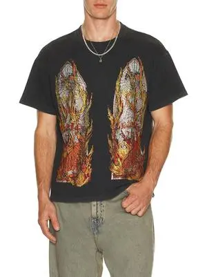 WHO DECIDES WAR BY EV BRAVADO Rhinestone Flame Glass Jersey Tee In Black - Coal