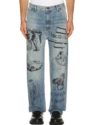 ONE OF THESE DAYS All Over Print Painters Pant - Indigo