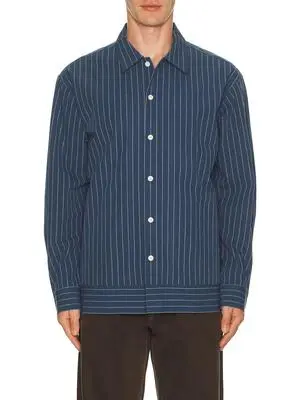 Nn07 Reed Stripe Overshirt Shacket In Blue - Blue Stripe