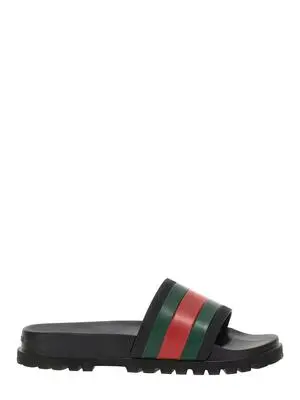 Gucci Web Stripe Slides - Black