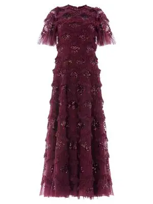 NEEDLE & THREAD Daisy Ruffled Midi Dress - Red