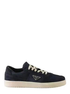 Prada Downtown Eyelets Detail Suede Sneakers - Blue