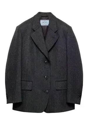 Prada Buttoned Chevron Wool Jacket - Grey