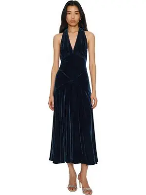 REFORMATION Briony Velvet Dress - Blue
