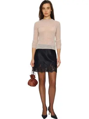 REFORMATION Carolina Silk Mini Skirt Black