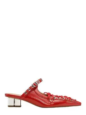 GANNI Laced Leather Mules - Red