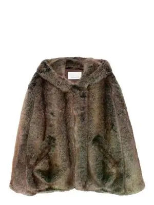 THE FRANKIE SHOP Emma Hooded Faux Fur Jacket - Brown