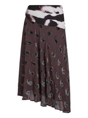 Tory Burch Paisley-devoré Asymmetric Silk-blend Midi Skirt - Brown