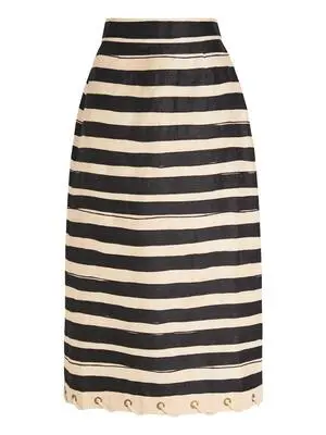 Zimmermann Striped Linen Midi Skirt - Black