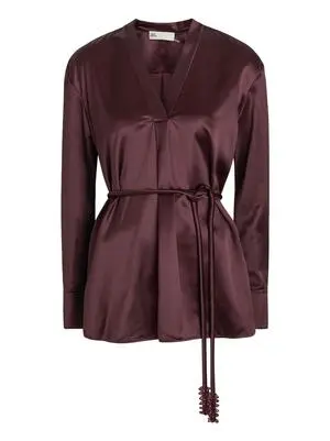 Tory Burch Belted Satin Top - Dark Red
