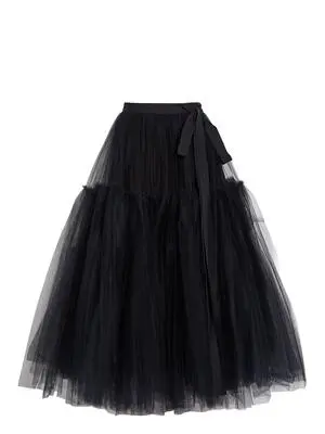 Erdem Bow-embellished Tulle Midi Skirt - Black