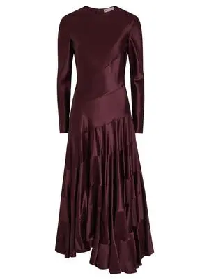 Tory Burch Asymmetric Satin Midi Dress - Dark Red