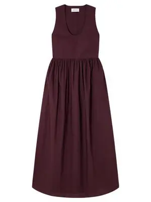 Matteau Gathered Organic Cotton-poplin Midi Dress - Burgundy