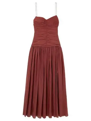 Matteau Gathered Organic Cotton And Silk-blend Midi Dress - Burgundy