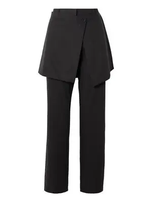 ST. AGNI Layered Straight-leg Wool Pants - Black