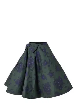 SHUSHU/TONG Asymmetric Bow-embellished Floral-print Midi Skirt - Green
