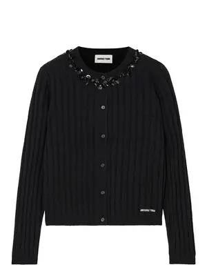 SHUSHU/TONG Embellished Embroidered Wool-blend Cardigan - Black