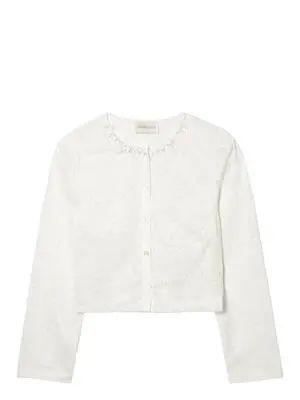 SHUSHU/TONG Embellished Cropped Lace Top - White