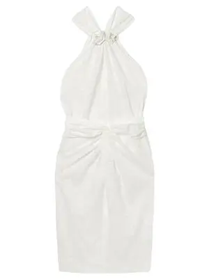 SHUSHU/TONG Embellished Ruched Lace Mini Dress - White