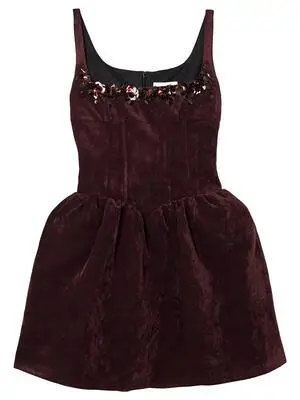 SHUSHU/TONG Embellished Velvet Mini Dress - Burgundy