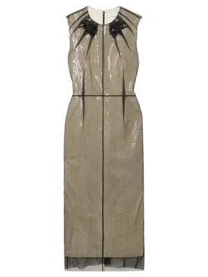 Erdem Layered Embellished Sequined Tulle Midi Dress - Neutrals