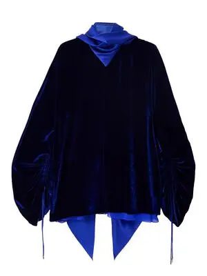 LANVIN Scarf-detailed Velvet And Chiffon Blouse - Blue