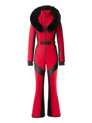 Mackage Fitted Fleece Ski Suit With Fur Trimmed Hood - Red