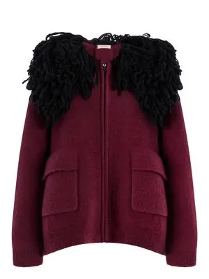 DIOTIMA Fringed Merino Wool Bomber Jacket - Berry