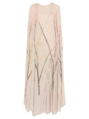Bernadette Minnie Embroidered Cape Maxi Dress - Neutrals
