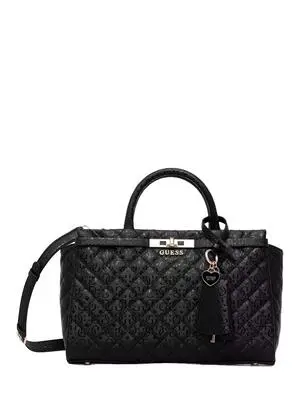 Guess Quilted Tote Bag With Charm - Black
