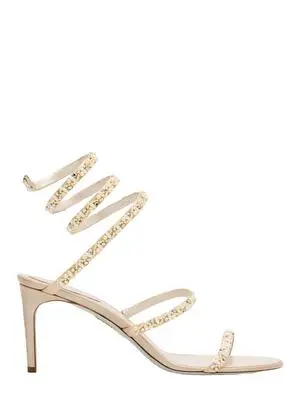 Rene Caovilla Cleo Pearly Crystal Snake-wrap Sandals - Beige