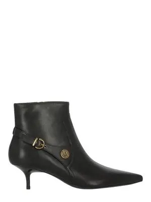 Pinko Leather Ankle Boots With Metal Logo - Black