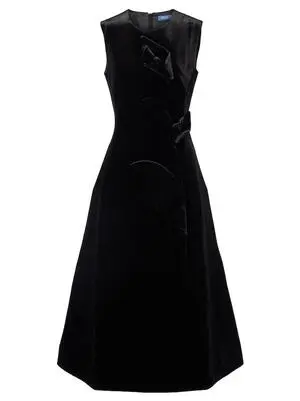 LEO LIN Cleo Floral-applique Velvet Midi Dress