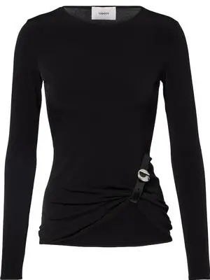 Coperni Gathered Leather-trimmed Top - Black