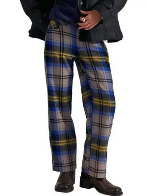 Free People Plaid High-waist Trousers - Charcoal Combo
