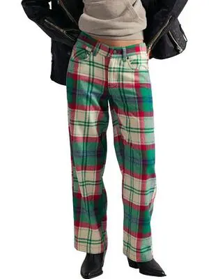 Free People Plaid High-waist Trousers - Green Combo