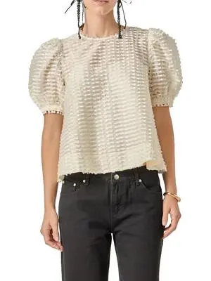 English Factory Embellished Puff Sleeve Top - Off White
