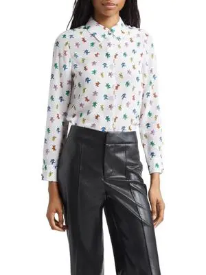 Alice + Olivia X Grateful Dead Willa Printed Silk Shirt - Rainbow Bears