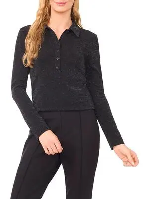 Ted Baker London Metallic Long Sleeve Polo - Rich Black