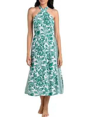 La Blanca Botanical Brocade Fit & Flare Halter Dress - Jungle
