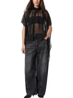 ALLSAINTS Sez Embellished Tulle Cape - Black
