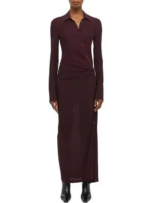 Helmut Lang Asymmetric Long Sleeve Dress - Mahogany