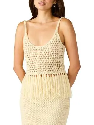 Steve Madden Aidyn Open Stitch Fringe Trim Camisole - Natural