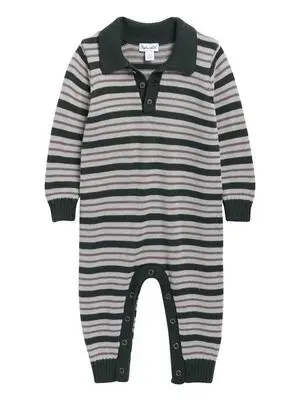 Splendid Striped Knit Polo Romper - Deep Forest Stripe