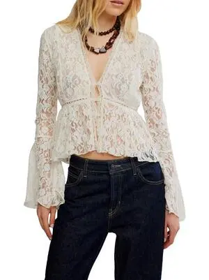 Free People Whispering Love Lace Top - Tofu