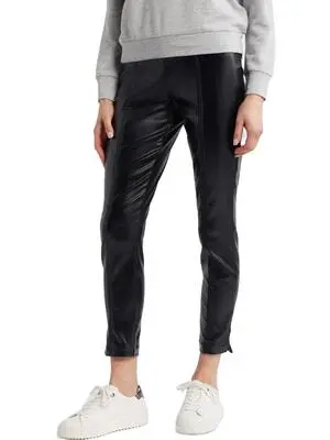 Hue Coated High Waist Cigarette Pants - Black